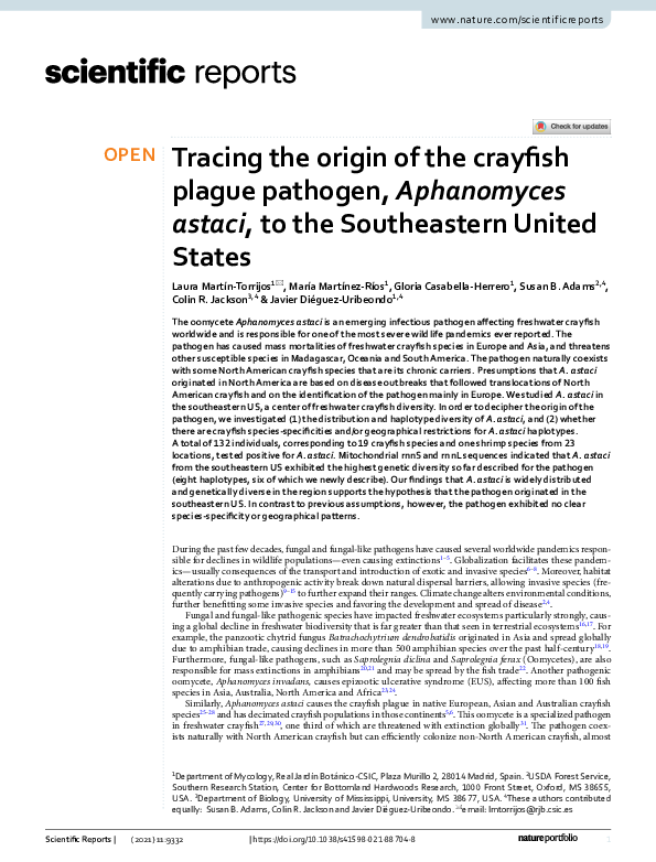 (PDF) Tracing the origin of the crayfish plague pathogen, Aphanomyces ...