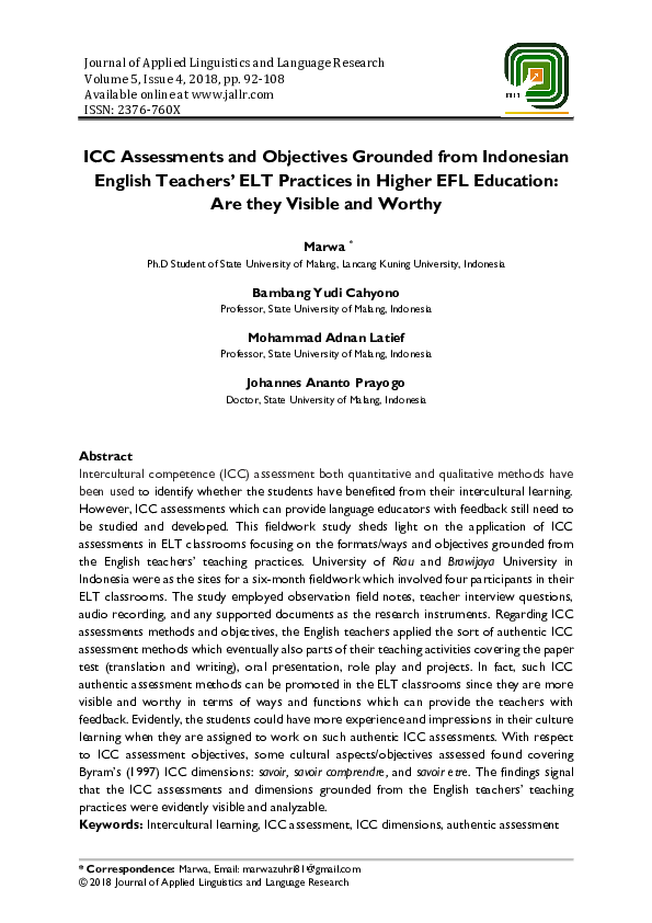 (PDF) ICC Assessments and Objectives Grounded from Indonesian English ...