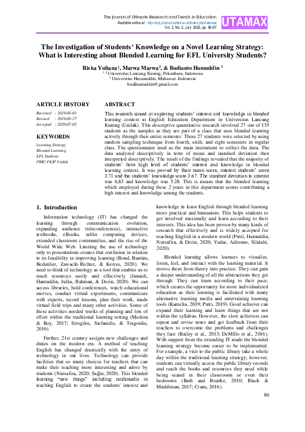 (PDF) The Investigation of Students’ Knowledge on a Novel Learning ...