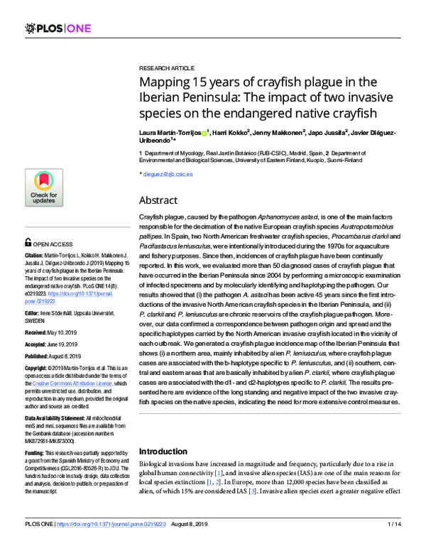 (PDF) Mapping 15 years of crayfish plague in the Iberian Peninsula: The ...