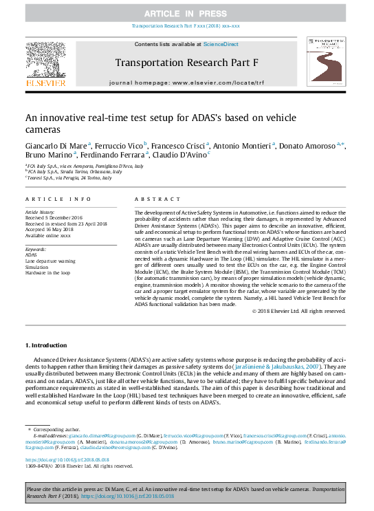 (PDF) An innovative real-time test setup for ADAS’s based on vehicle ...