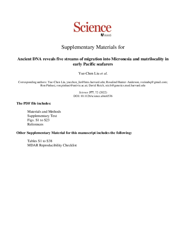 (PDF) Ancient DNA reveals five streams of migration into Micronesia and ...