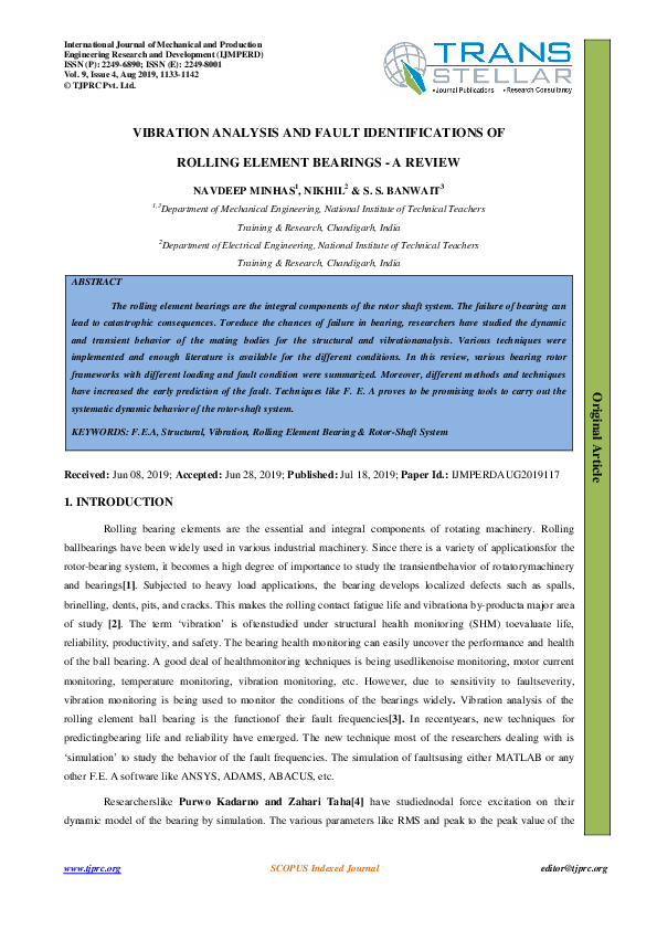 Pdf Vibration Analysis And Fault Identifications Of Rolling Element