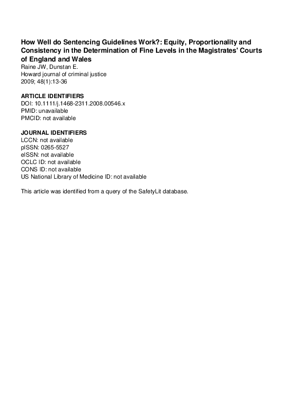 (PDF) How Well do Sentencing Guidelines Work?: Equity, Proportionality ...