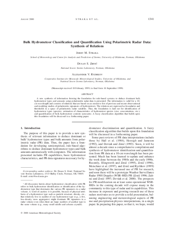 Pdf Bulk Hydrometeor Classification And Quantification Using Polarimetric Radar Data