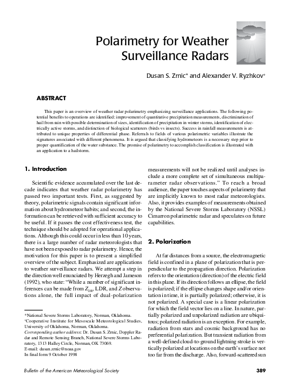 (PDF) Polarimetry for Weather Surveillance Radars