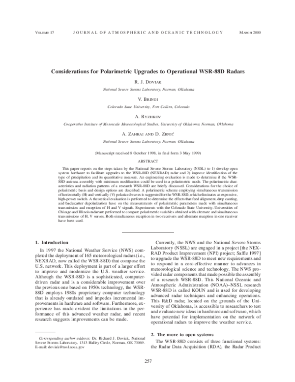 (PDF) Considerations for Polarimetric Upgrades to Operational WSR-88D Radars