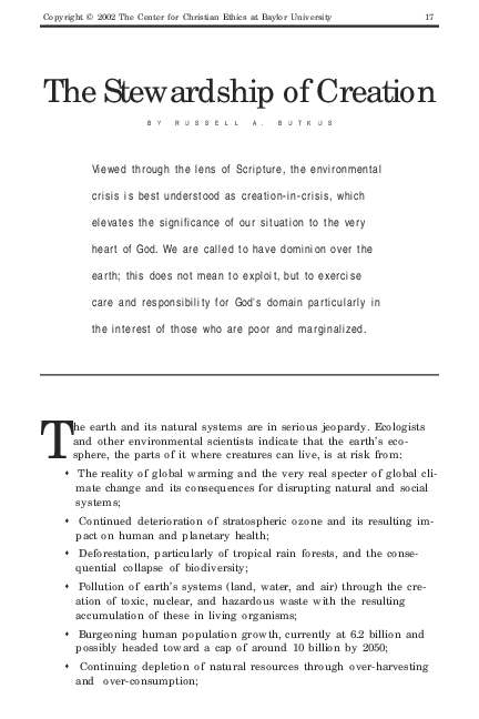 (PDF) Stewardship of Creation