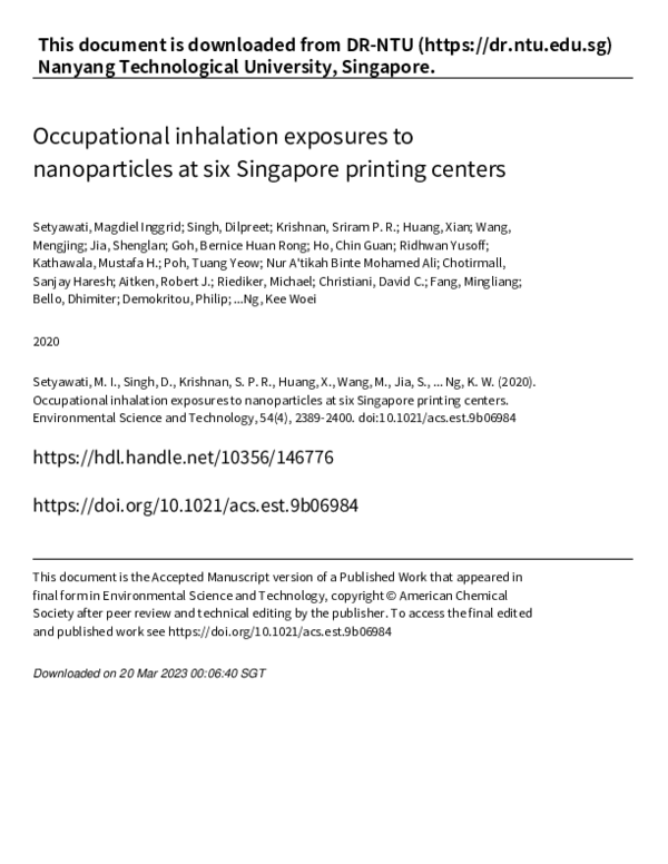 (PDF) Occupational Inhalation Exposures to Nanoparticles at Six ...