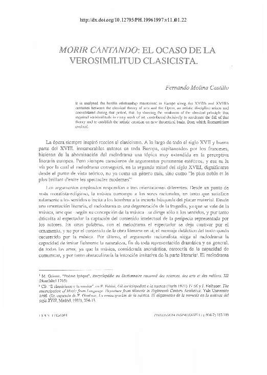 (PDF) Morir cantando": El ocaso de la verosimilitud clasicista