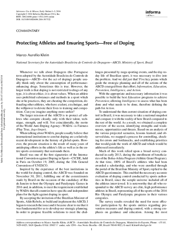 (PDF) Protecting Athletes and Ensuring Sports—Free of Doping