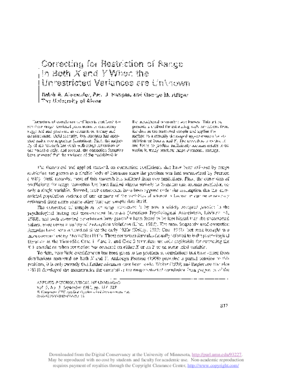 (PDF) Correcting for Restriction of Range in Both X and Y When the ...