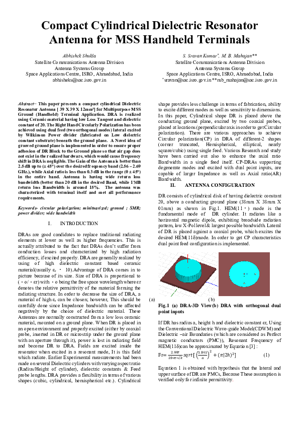 (PDF) Compact Cylindrical Dielectric Resonator Antenna for MSS Handheld ...