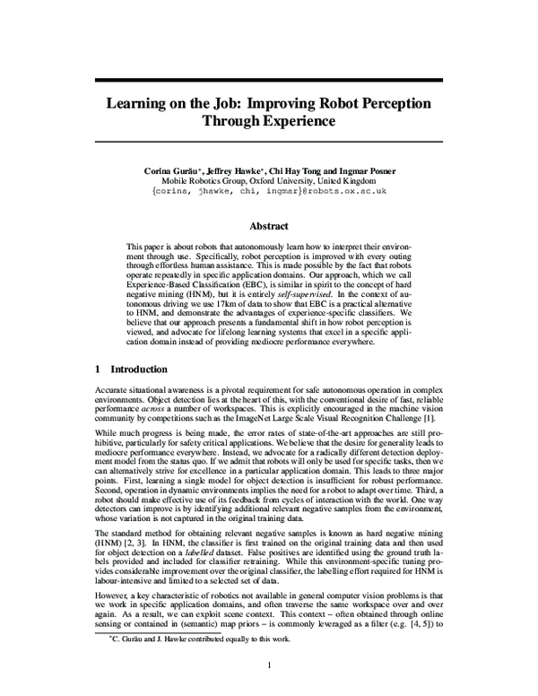 (PDF) Learning on the Job : Improving Robot Perception Through Experience