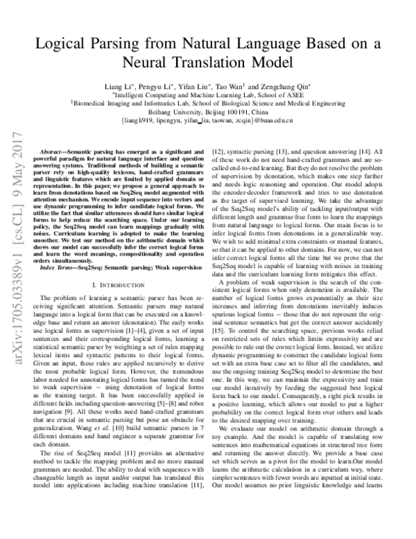 Pdf Logical Parsing From Natural Language Based On A Neural Translation Model