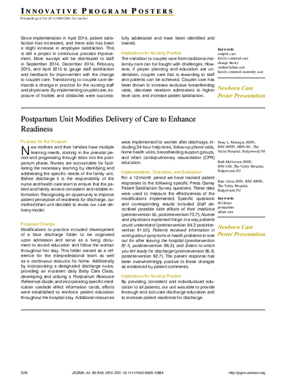 (PDF) Postpartum Unit Modifies Delivery of Care to Enhance Readiness ...