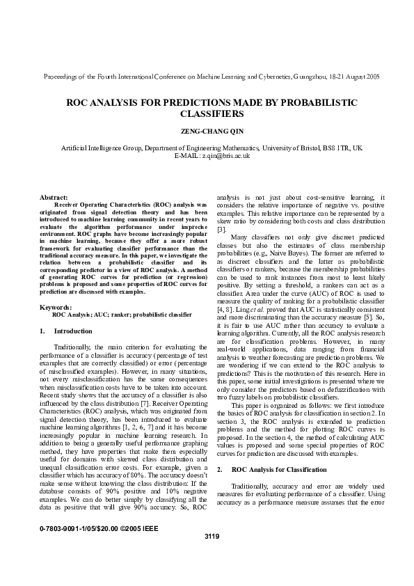 (PDF) ROC analysis for predictions made by probabilistic classifiers