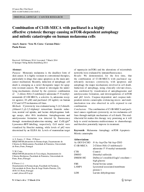 (PDF) Combination of Cl-IB-MECA with paclitaxel is a highly effective ...