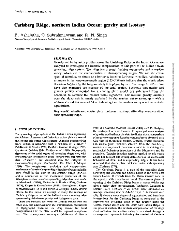 (PDF) Carlsberg Ridge, northern Indian Ocean: gravity and isostasy ...