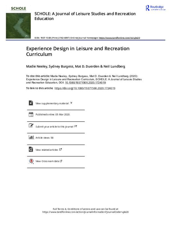 (PDF) Experience Design in Leisure and Recreation Curriculum