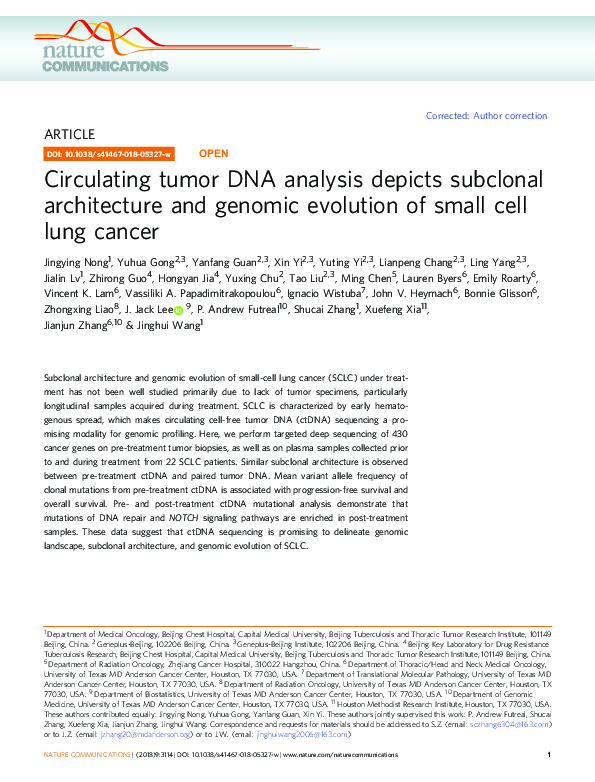 Pdf Circulating Tumor Dna Analysis Depicts Subclonal Architecture And