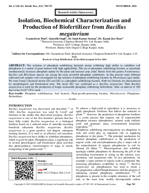 (PDF) Isolation, Biochemical Characterization and Production of ...