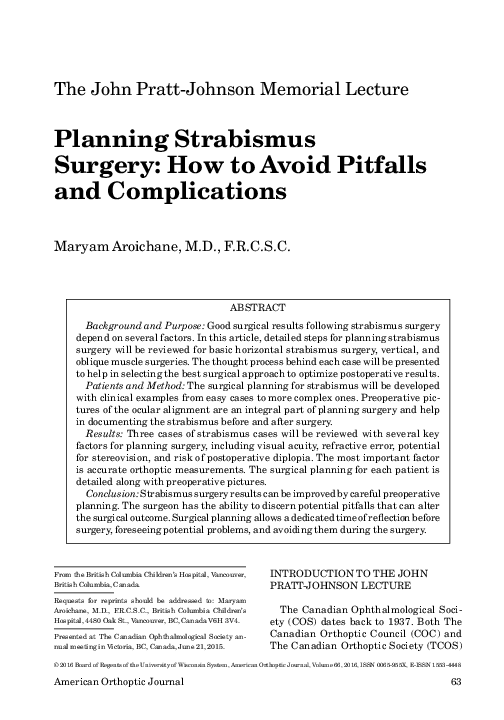 (PDF) Planning Strabismus Surgery: How to Avoid Pitfalls and Complications
