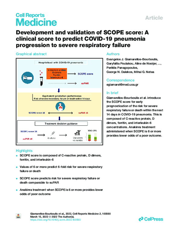 (PDF) Development and validation of SCOPE score: A clinical score to ...