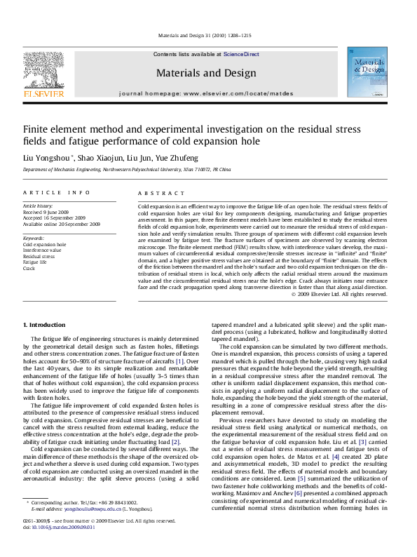 (PDF) Finite element method and experimental investigation on the residual stress fields and ...