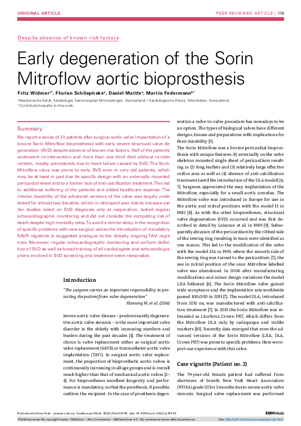 (PDF) Early degeneration of the Sorin Mitroflow aortic bioprosthesis
