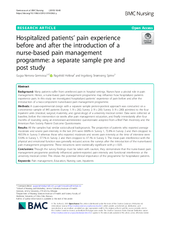 (PDF) Hospitalized patients’ pain experience before and after the ...