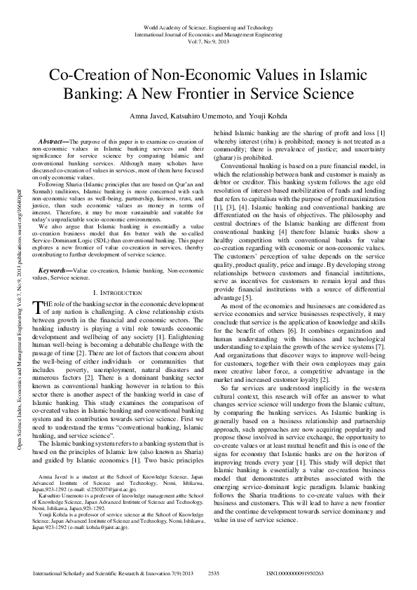 (PDF) Co-Creation Of Non-Economic Values In Islamic Banking: A New ...