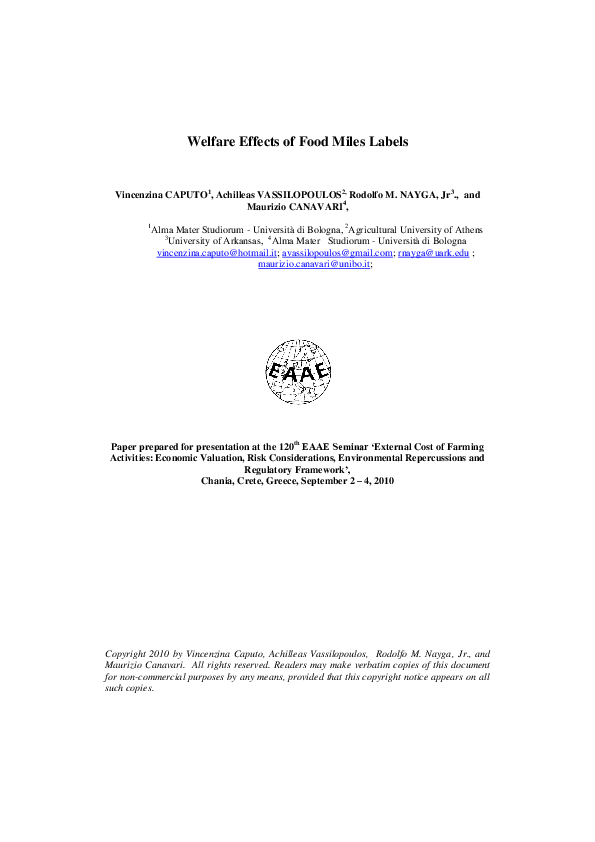 (PDF) Welfare Effects of Food Miles Labels