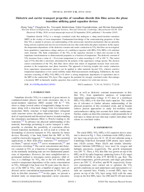 (PDF) Dielectric and carrier transport properties of vanadium dioxide thin films across the ...