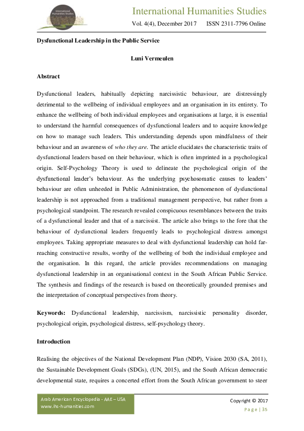 (PDF) Dysfunctional Leadership in the Public Service
