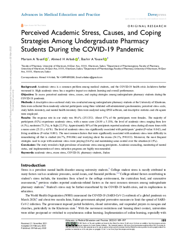 (PDF) Perceived Academic Stress, Causes, and Coping Strategies Among ...