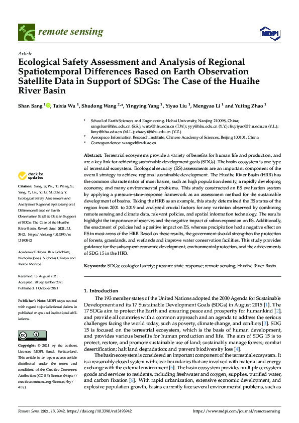 (PDF) Ecological Safety Assessment and Analysis of Regional Spatiotemporal Differences Based on ...