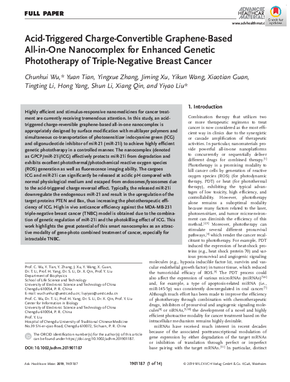 (PDF) Acid‐Triggered Charge‐Convertible Graphene‐Based All‐in‐One ...