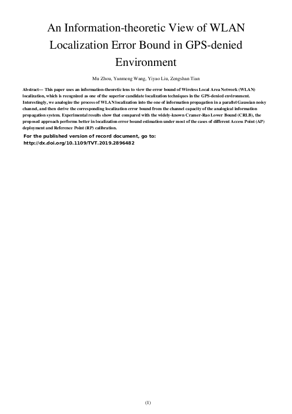 (PDF) An Information-Theoretic View of WLAN Localization Error Bound in GPS-Denied Environment