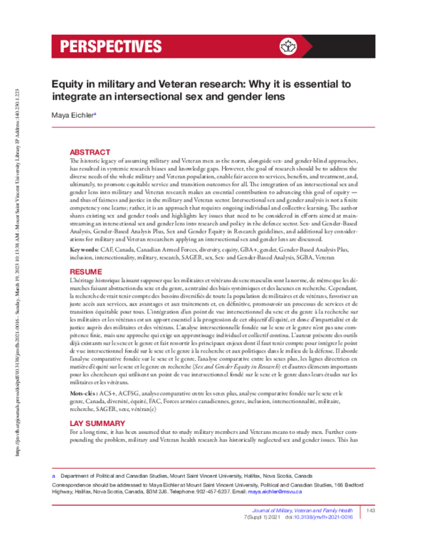 (PDF) Equity in military and Veteran research: Why it is essential to ... (PDF) Equity in military and Veteran research: Why it is essential to ...