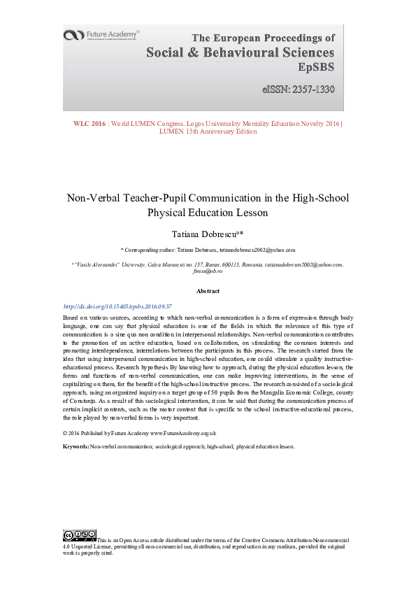 (PDF) Non-Verbal Teacher-Pupil Communication in the High-School ...