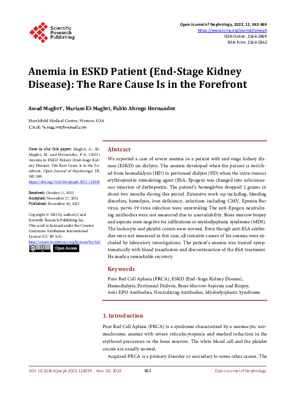 (PDF) Anemia in ESKD Patient (End-Stage Kidney Disease): The Rare Cause ...
