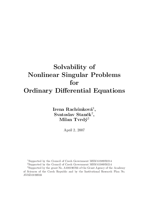 (PDF) Solvability of Nonlinear Singular Problems for Ordinary Differential Equations