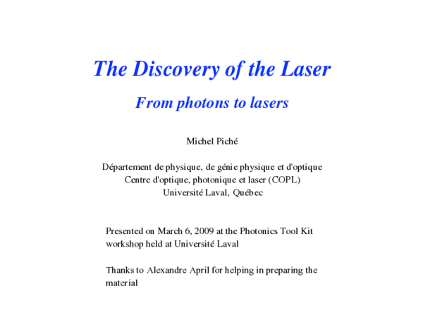 (PDF) The Discovery of the Laser From photons to lasers | Michel Piché ...