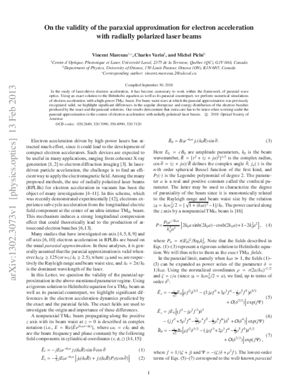 (PDF) Validity of the paraxial approximation for electron acceleration ...