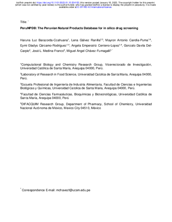 (PDF) PeruNPDB: The Peruvian Natural Products Database for in silico drug screening