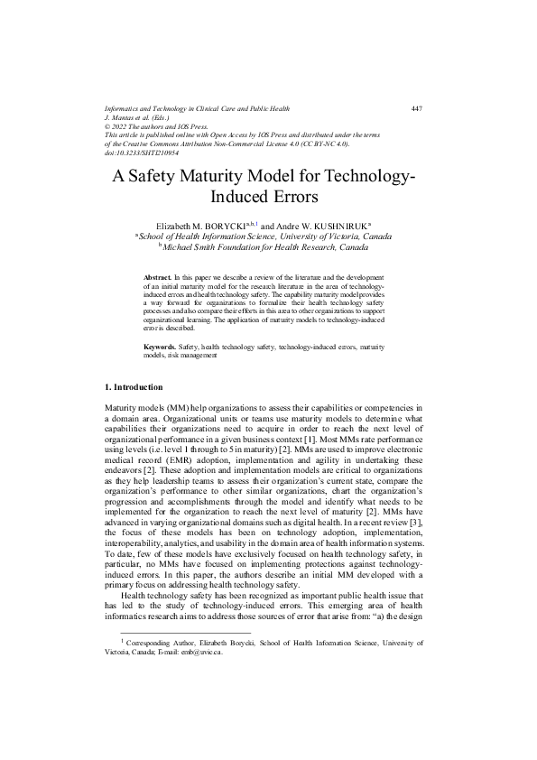 (PDF) A Safety Maturity Model for Technology-Induced Errors