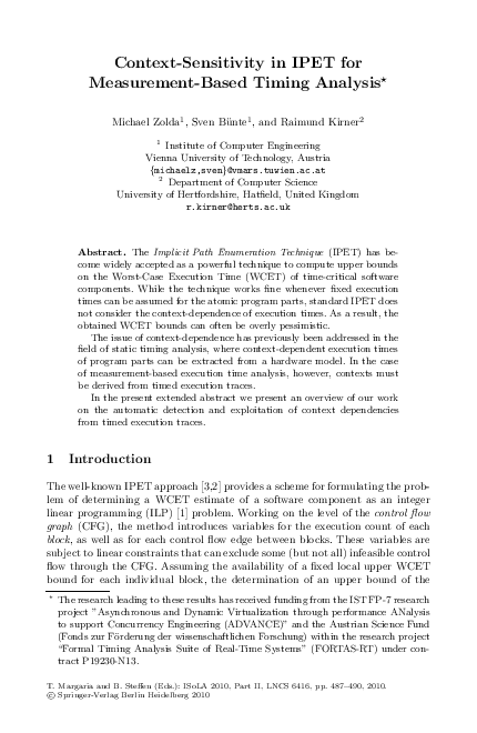 (PDF) Context-Sensitivity in IPET for Measurement-Based Timing Analysis | Michael Zolda ...