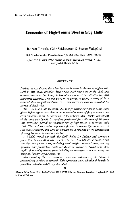 (PDF) Economics of high-tensile steel in ship hulls