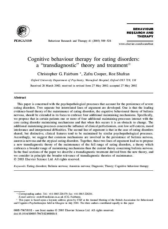 (PDF) Cognitive behaviour therapy for eating disorders: a ...